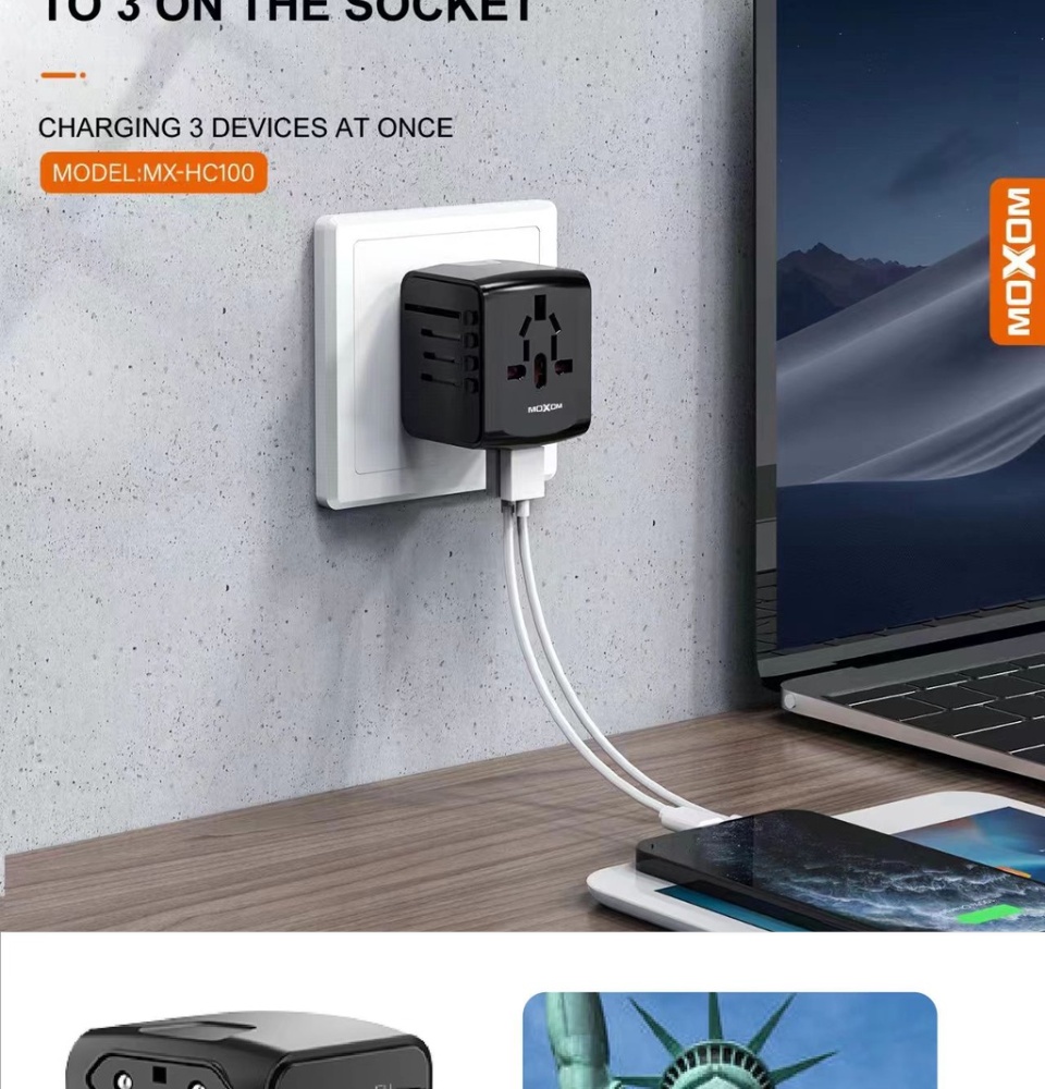 MOXOM MX-HC100 ( HC100 ) Multi-Nation Travel Adapter 4 in 1 with USB ...