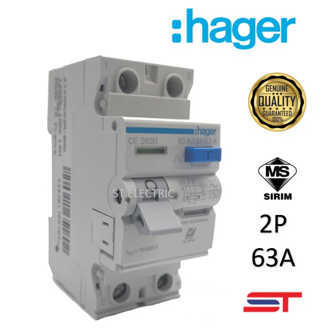 ORIGINAL Hager 2Pole RCCB ELCB CE263B 63A 100mA 100% ORIGINAL 2 POLE RCCB ELCB | Shopee Malaysia