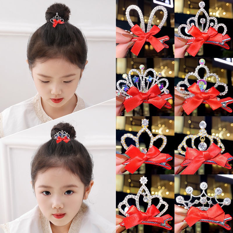 Sweet Girls Crown Headdress Bowknot Rhinestone Hairpins Children's ...