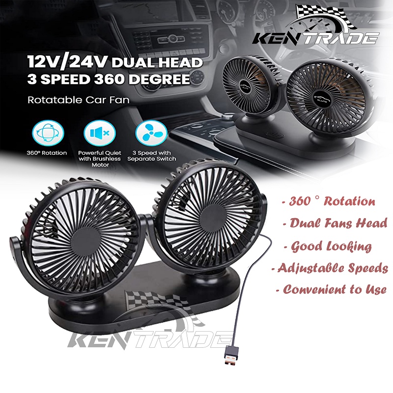 🛒FSAT POS USB Fan Car Fans 360°Double Head Rotating Car Fan Desktop Fan ...