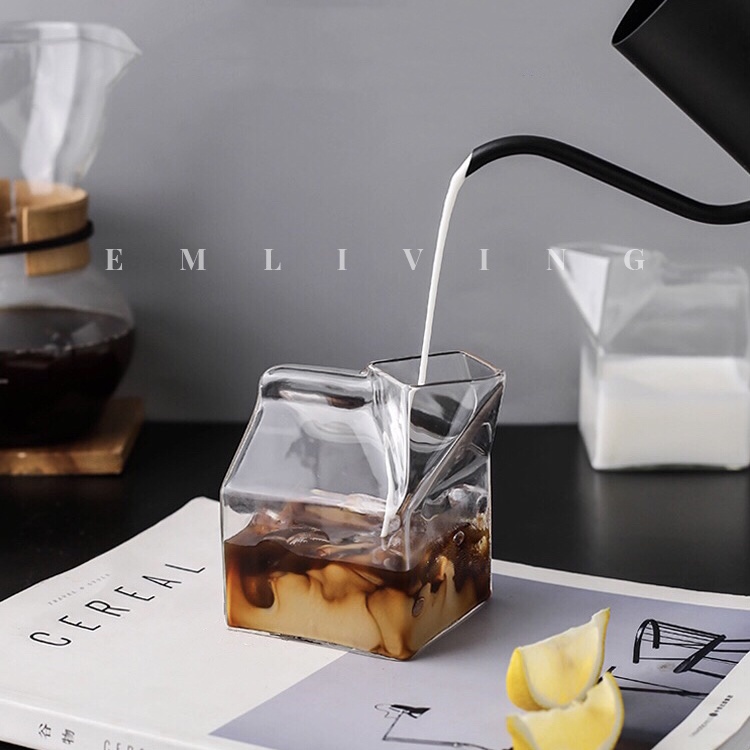 EM Living Milk Cartoon Box Glass Milk Pitcher Cup Milk Box coffee cups ...