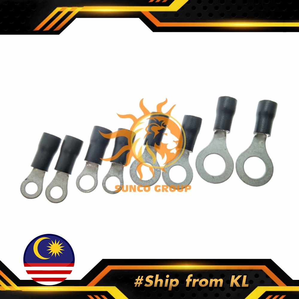 Taiwan RV Ring Black Insulated Terminal Cable Round Lug Cable Wire Clip ...