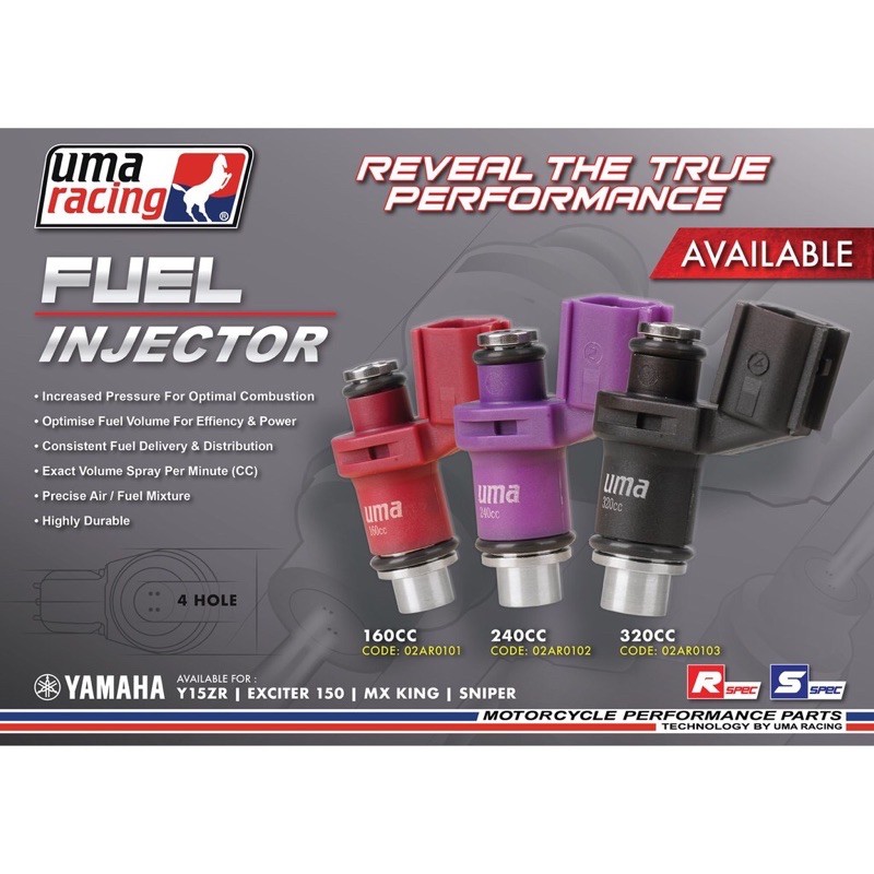 Y15 V1 / V2 Uma Racing FUEL INJECTOR 160CC / 240CC / 280CC / 320CC ...