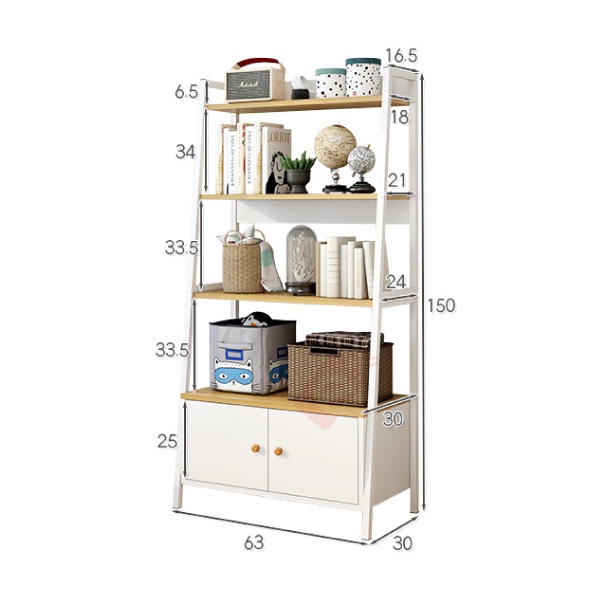 4 Tier Bookshelf with Drawers Multifunction Storage Rack Bookcase ...