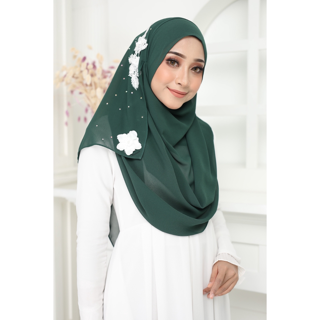 Exclusive Olive Green Tudung Muslimah Fashion Murasaki Shawl Instant ...