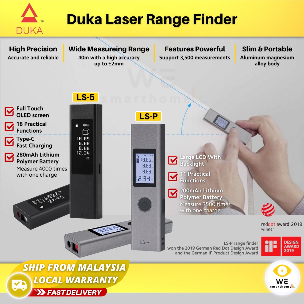 Xiaomi Duka LS-P / LS-5 Laser Range Finder Measurement 40m Digital High ...
