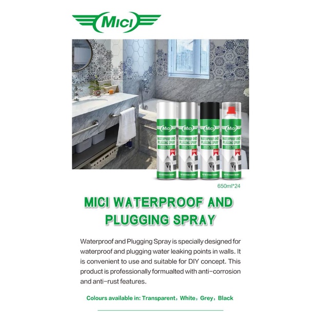 WATERPROOF AND PLUGGING SPRAY / LEAK REPAIR / MICI 650ML WATERPROOF AND ...
