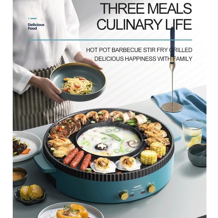 🇲🇾🐻 2 in1 Multifunction Household Mini Electric BBQ Grill with Hotpot Barbecue Machine Hot Pot ...