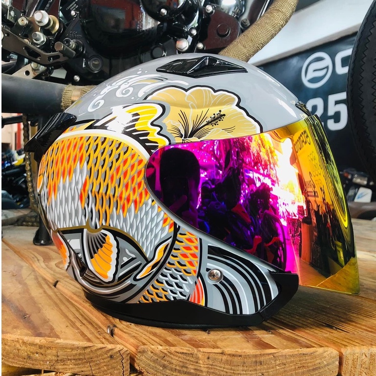 Gracshaw G535 Gennex Koibito Double Visor Helmet Japan Koi Fish Sirim ...