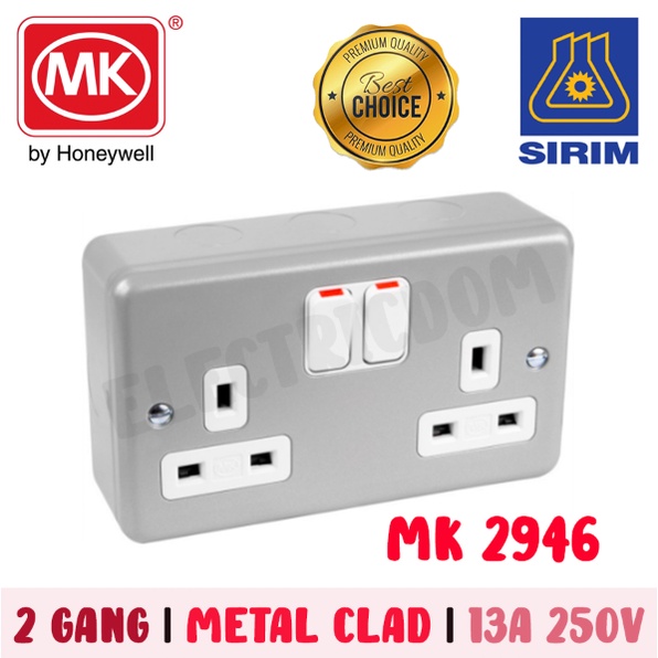 MK 2946 13AMP 3 Pin 2 Gang Metal Clad Switch Socket Outlet With SIRIM APPOVED (READY STOCK ...