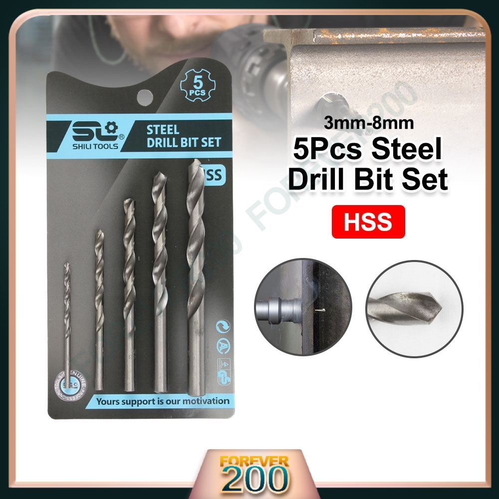 Steel Drill Bits 5pcs Set 3-8mm Kit SL Drilling HSS Material Bit Hand ...