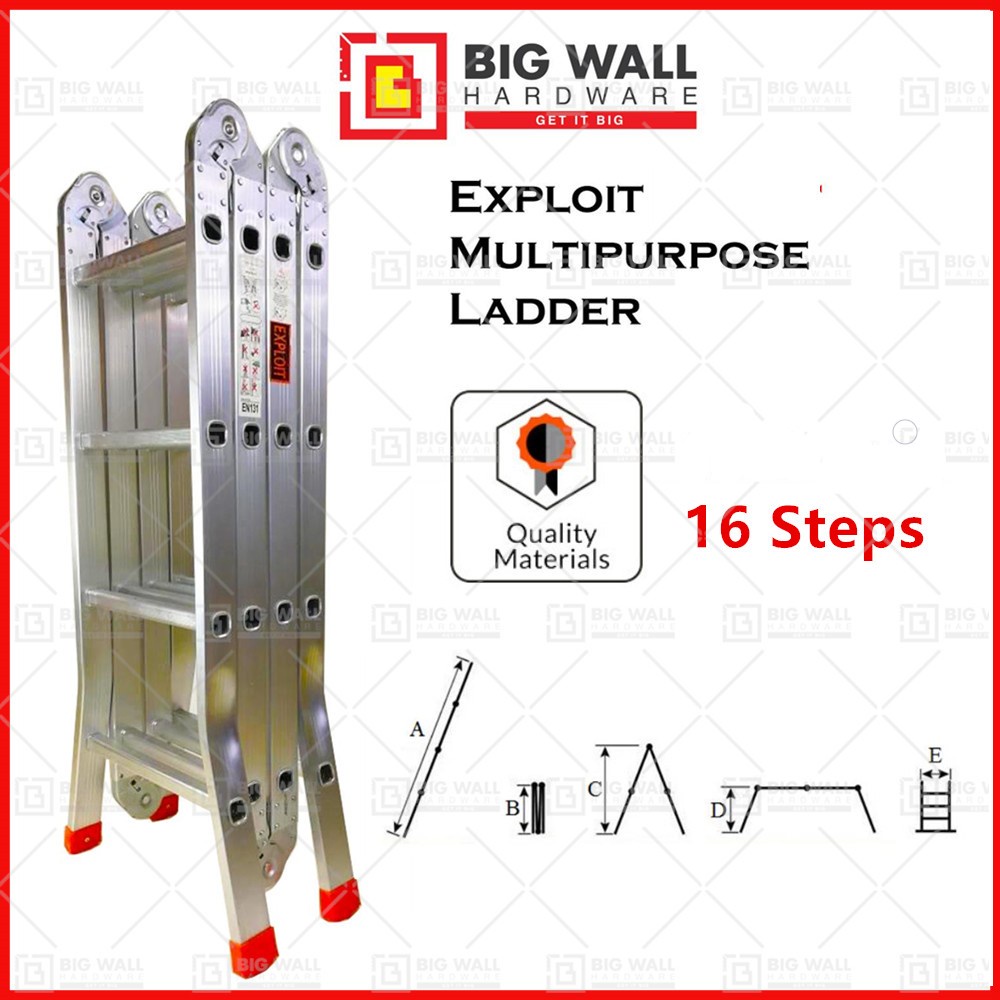 EXPLOIT 16 Steps Multipurpose Aluminum Ladder Tangga Lipat Big Wall ...