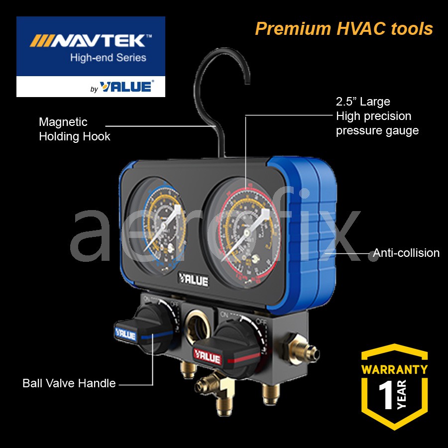 VALUE Air-Cond Manifold Gauge Set VRM2-B-0701 (R32, R410, R22, R134a ...