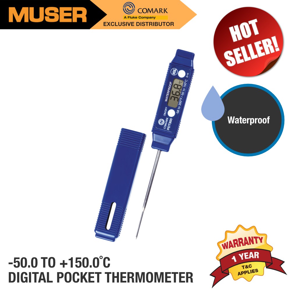 Comark PDT300 Waterproof Pocket Digital Cooking Thermometer Penyukat ...