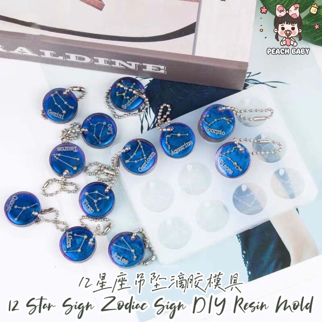12 Star Sign Zodiac Sign Key Chain Pendant Necklace Resin Mold Silicone ...
