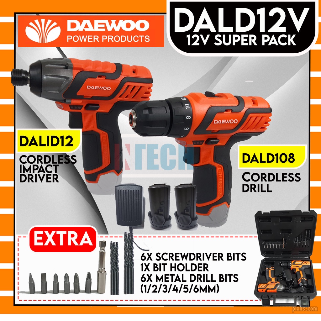 DAEWOO 12V SUPER PACK DALD12V C/W DALD108 LITHIUM DRILL + DALID12 LITHIUM IMPACT DRIVER | Shopee ...