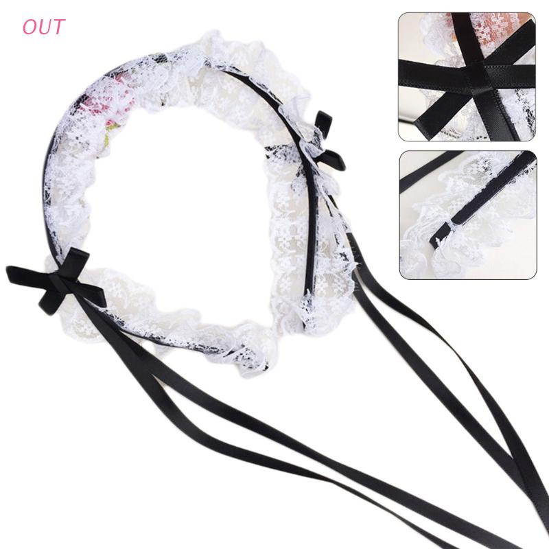 Best Ruffled Lace Long Ribbon Bowknot Headband Cosplay Headdress ...