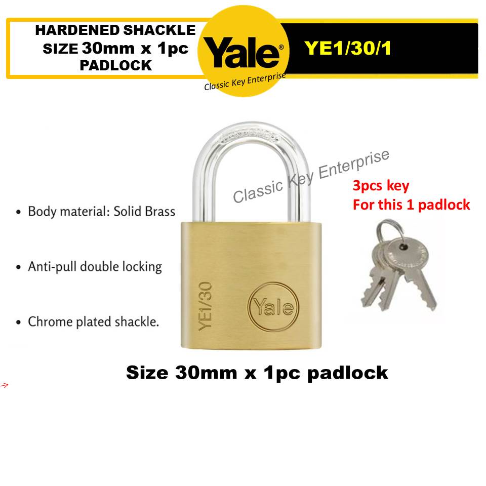 YALE YE1 Hardened Steel Solid Brass Padlock 20mm 25mm 30mm 40mm 50mm Kunci Mangga Yale | Shopee ...