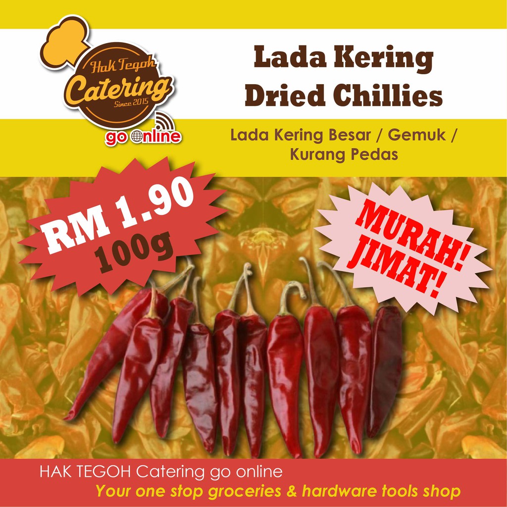 🌶 Lada Kering / Cili Kering / Dried Chillies 🌶 100g (gemuk / besar ...