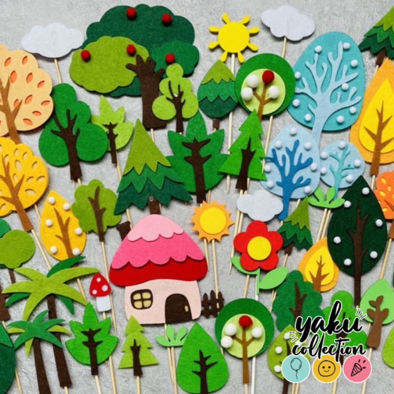 [YAKU] Paper Tree Flower Leaf House Cake Topper Cake Decoration ...