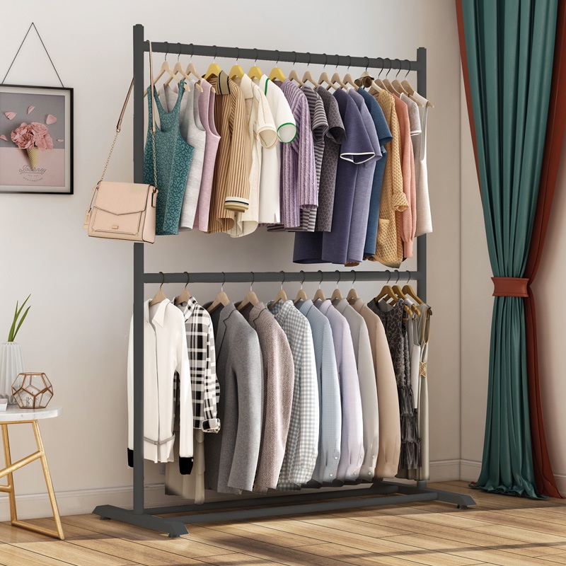 AO Home Double Rod Coat Rack Floor Standing Clothes Hanging Storage ...