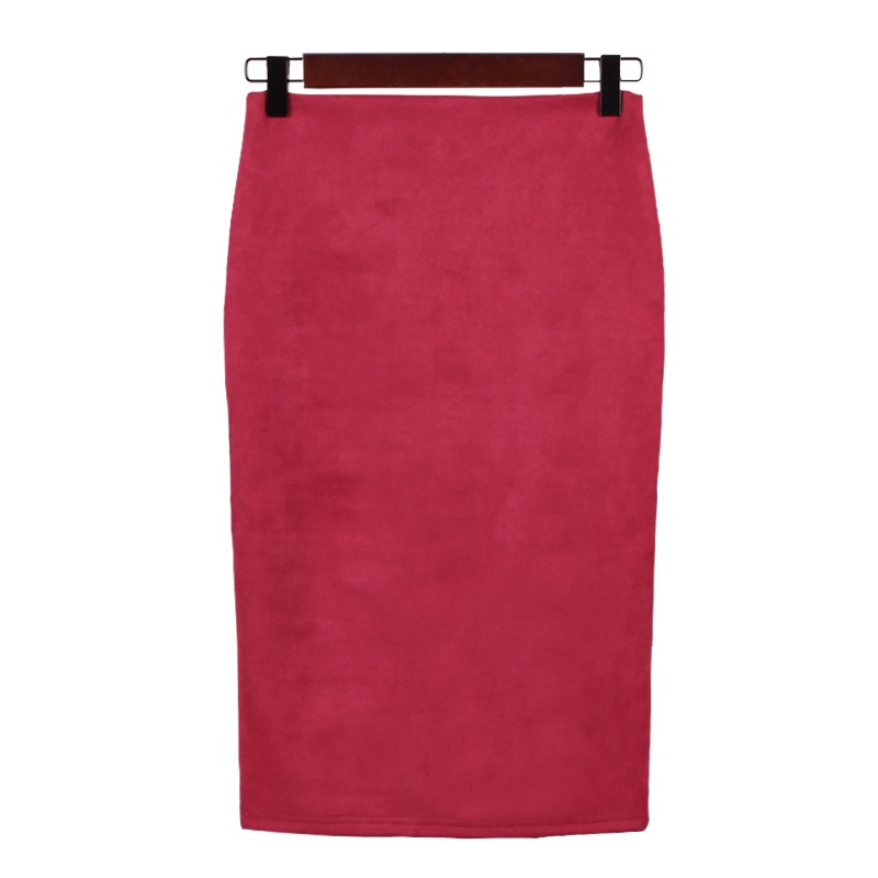 Women Skirts Suede Solid Color Pencil Skirt Female Autumn Winter High