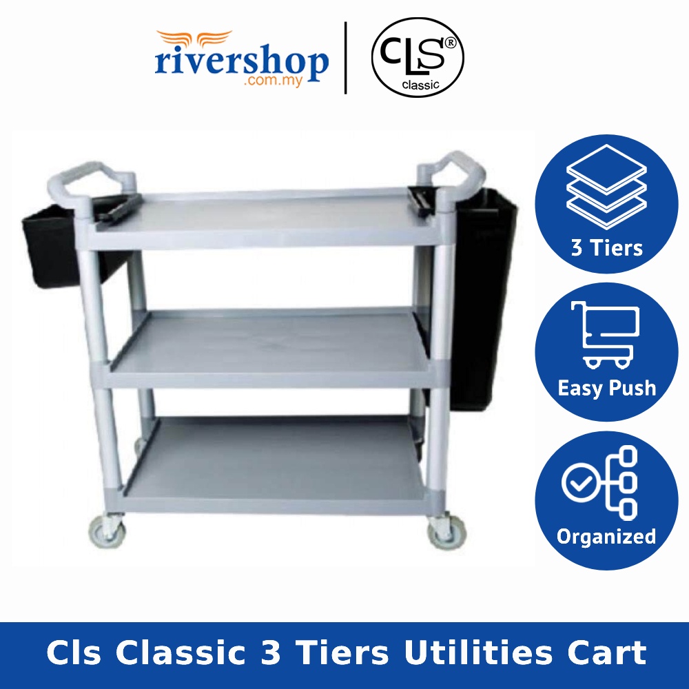 LEADER 3 Tiers Utilities Cart c/w Buckets 3UC-604 Kitchen Storage ...