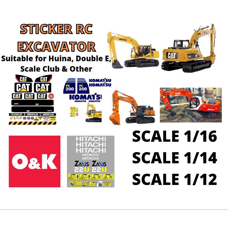 Rc Sticker Excavator Stiker remote kawalan jauh Suitable for Huina ...