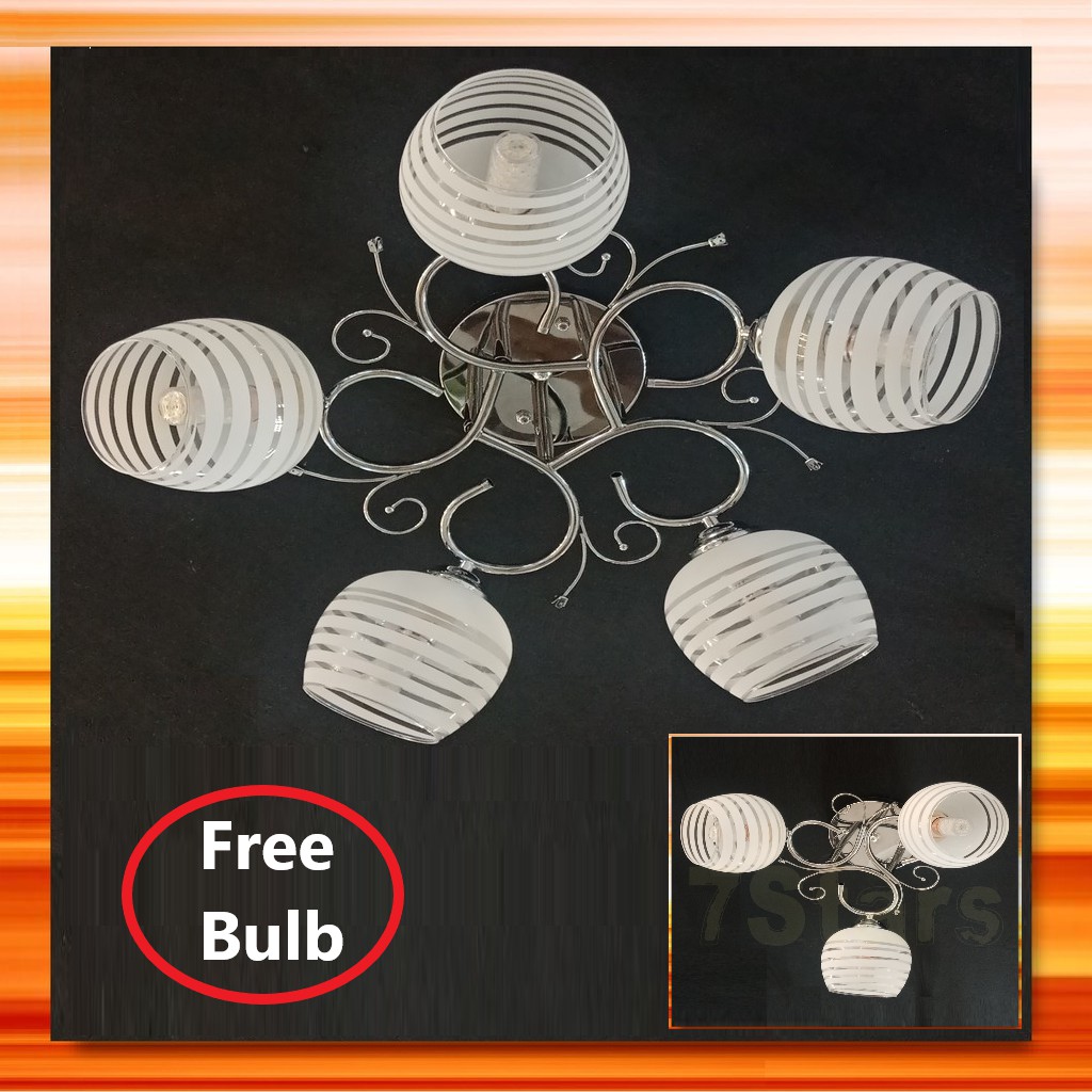 Ceiling Light Chrome with 3 @ 5 Glass Design ( SILING LAMPU ) | Shopee ...
