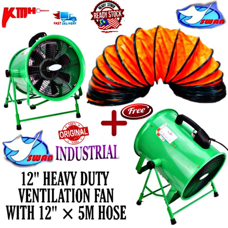 SWAN & BENMA 12'' PORTABLE VENTILATION FAN SHT30A C/W 5M VENTILATOR FAN ...