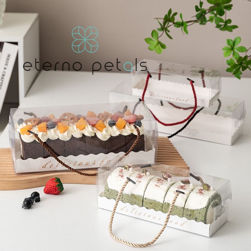 5 SET BORONG HARGA Transparent Long Cake Box with String Swiss Roll ...