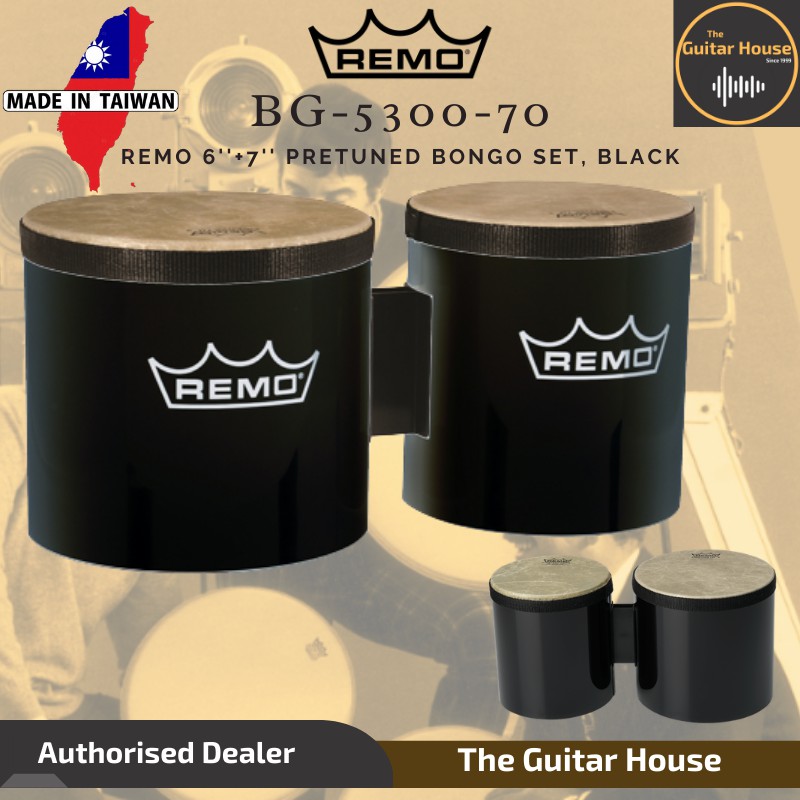 Remo BG-5300-70 Pretuned Bongo Drum - Black, 6"-7" (BG-5300-70 ...