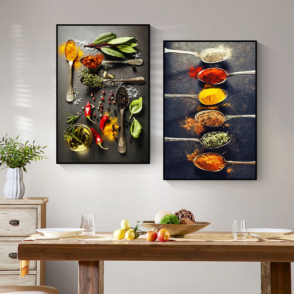 Canvas painting frames, vegetable grains, spices, kitchen, posters and ...