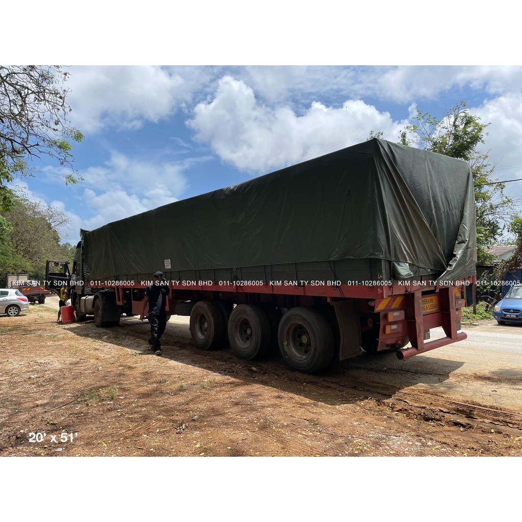 19' x 50' Kanvas Lori Khemah Hijau Berat PVC Vinylon Lori Siap Cincin ...