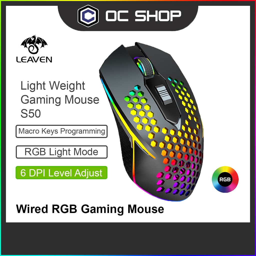 OC SHOP🔥 Leaven S50 Gaming Mouse 🖱 RGB Honeycomb Lightweight Pink/Black ...