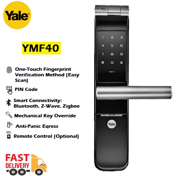 YALE YMF40 Biometric Digital Door Lock Fingerprint PIN Code Kunci ...