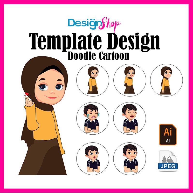 DESIGN ONLY, TEMPLATE DOODLE CARTOON MUSLIMAH , Design Mudah & Murah ...