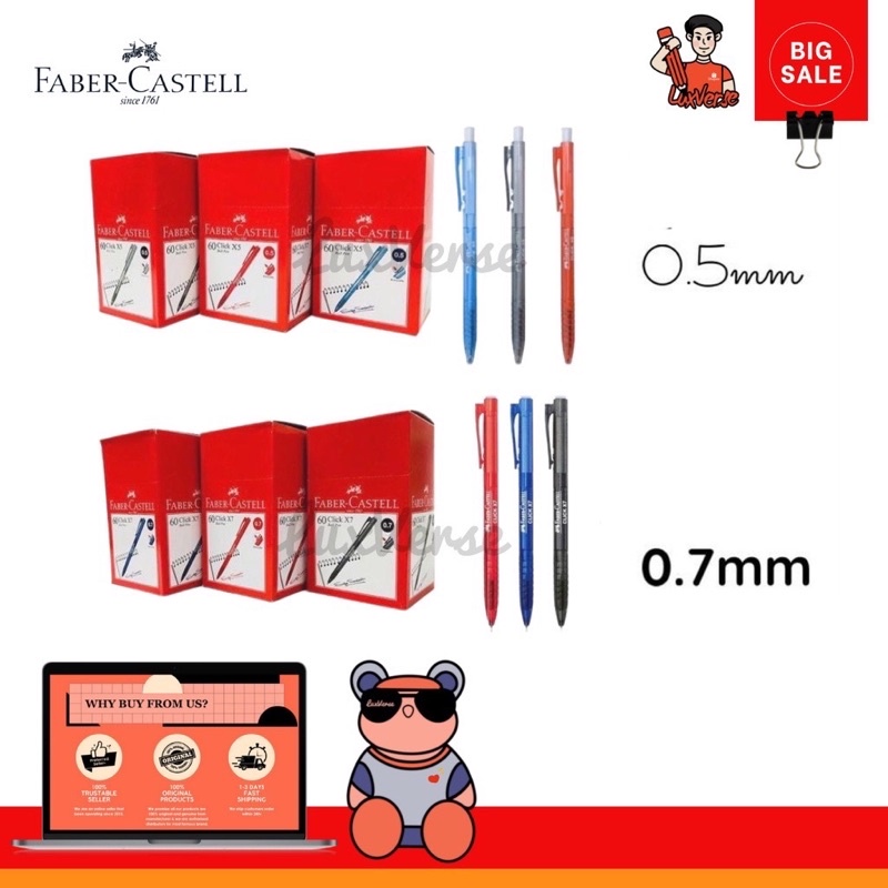 Faber Castell CLICK X Ball Pen X5 (0.5mm), X7 (0.7mm) 20pcs / 40pcs /60pcs 🔥ReadyStock🔥 Faber ...