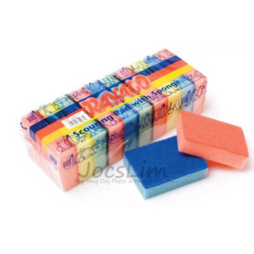 RAYACO 10Pcs Scouring Pad With Sponge 十头海绵青布 白洁布 10 keping Pad ...