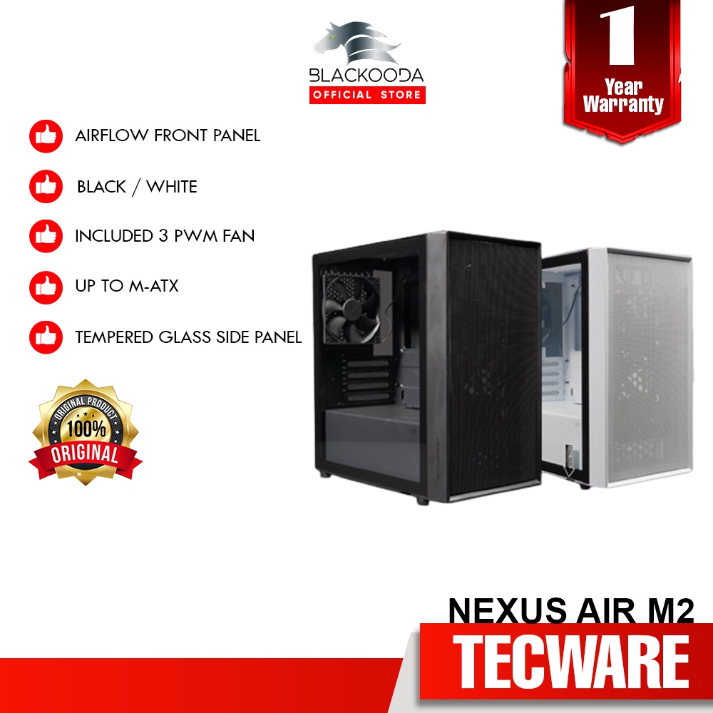 Tecware Nexus AIR M2 TG mATX Gaming Case - Black | White Nexus Air ...