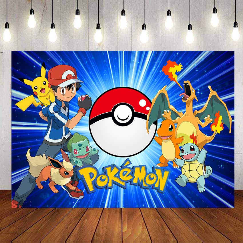 Pokemon Birthday Backdrop For Photography Baby Kids Navy Blue ...