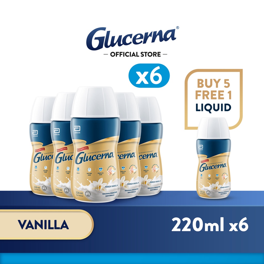 Glucerna Liquid Ready-to-Drink RPB - Vanilla (220ml) [Buy 5 Free 1 ...