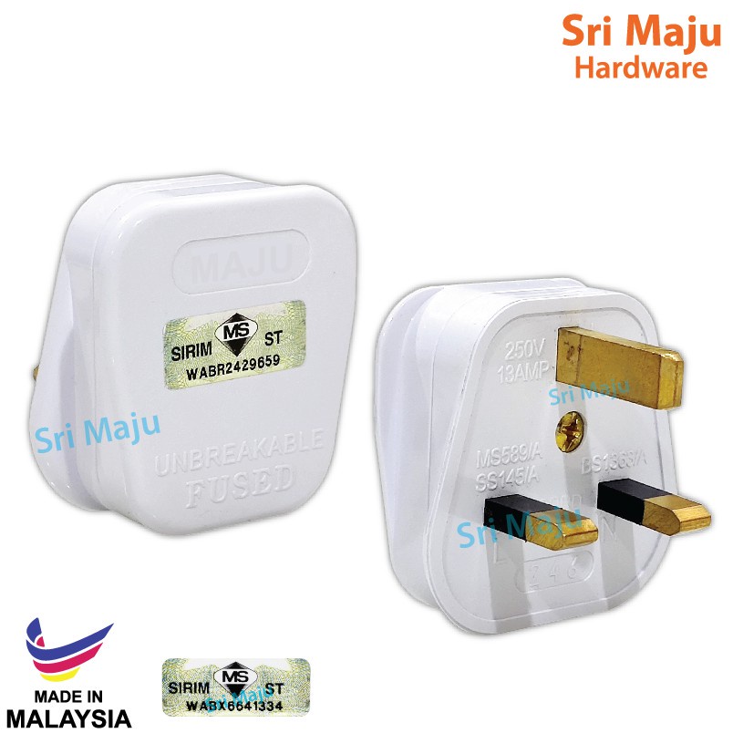 MAJU SIRIM 13A White Plug Top Made in Malaysia 3 Pin Style UK Design ...