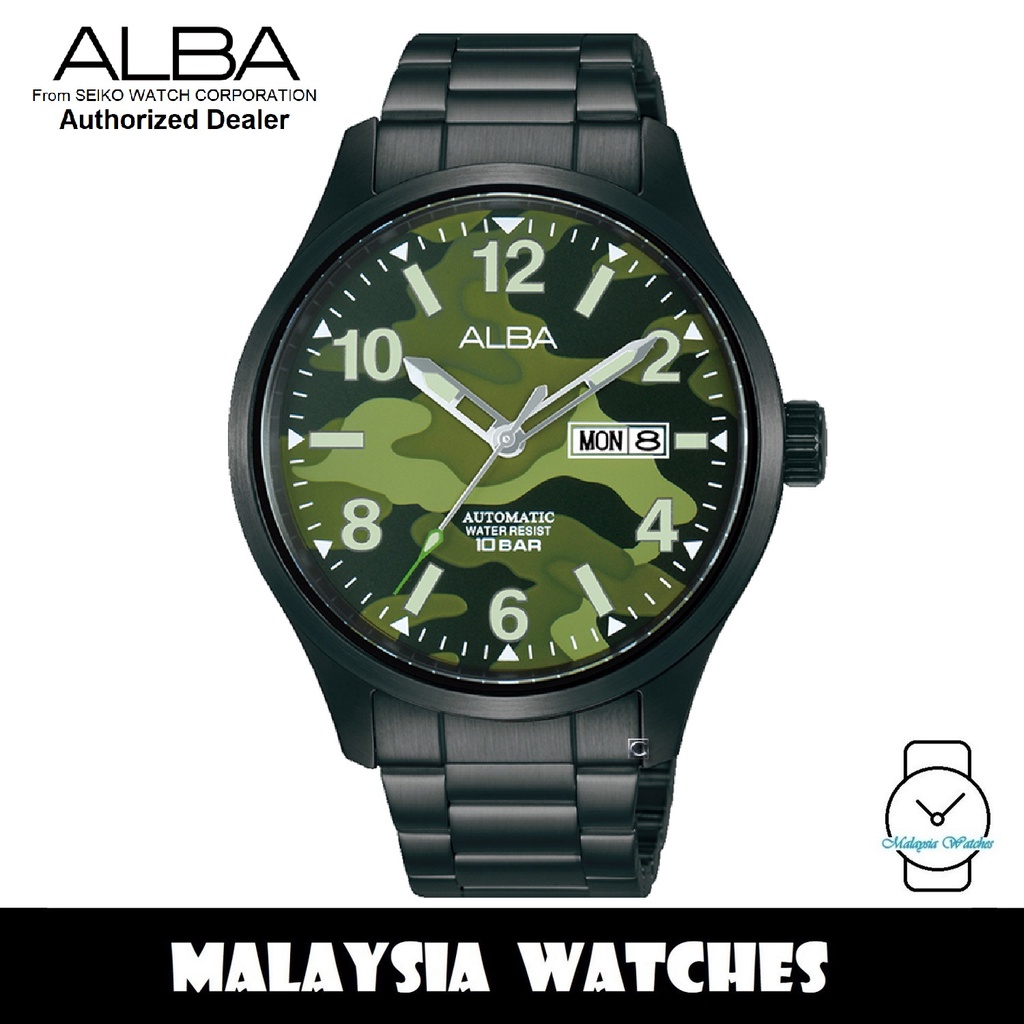 Alba AL4313X Automatic Green Camouflage Dial Black Stainless Steel Case ...