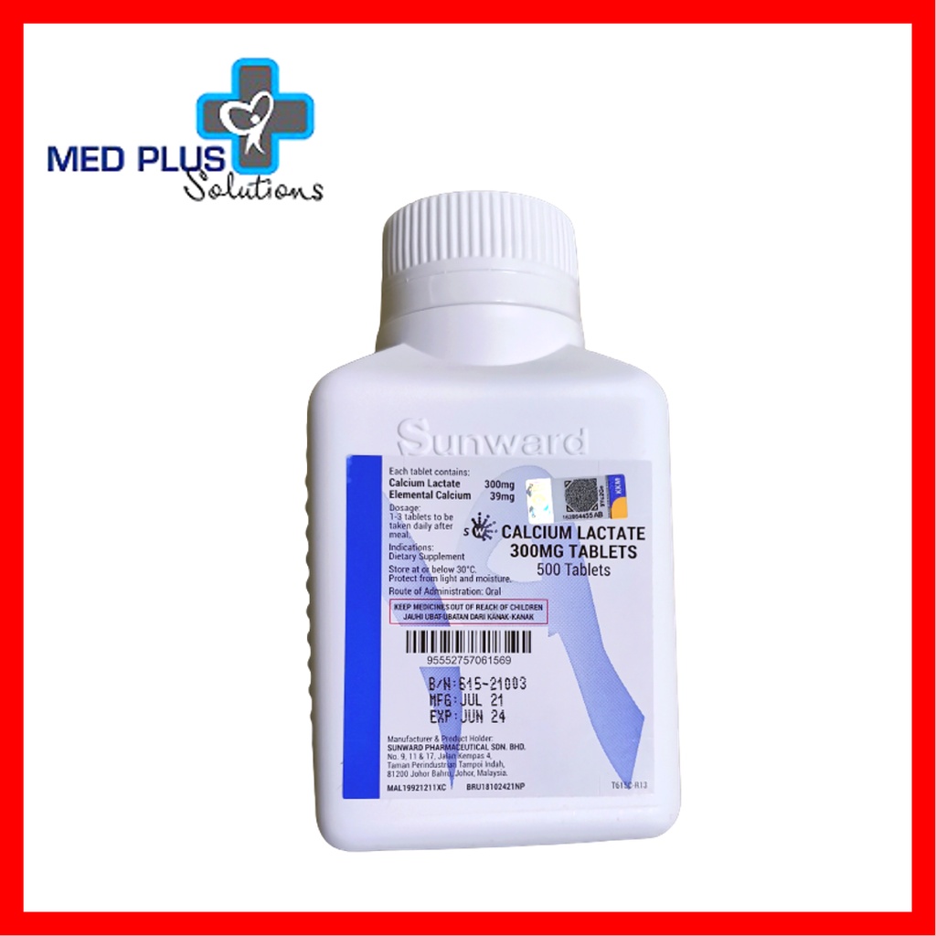 Sunward Calcium Lactate 300mg 500's Tablets (EXP:3/2028) | Shopee Malaysia
