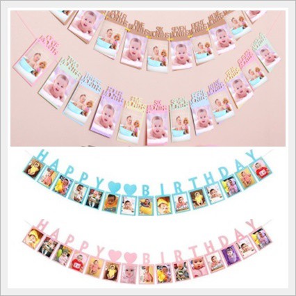 Happy Birthday 12 months Photo Frame Banner 1st Birthday Baby Boy Girl ...