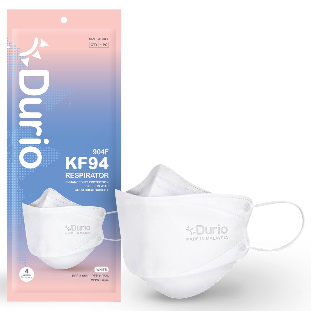 Durio 904 KF94 Respirator (White) - 1pcs Individual Foil Pack | Shopee ...