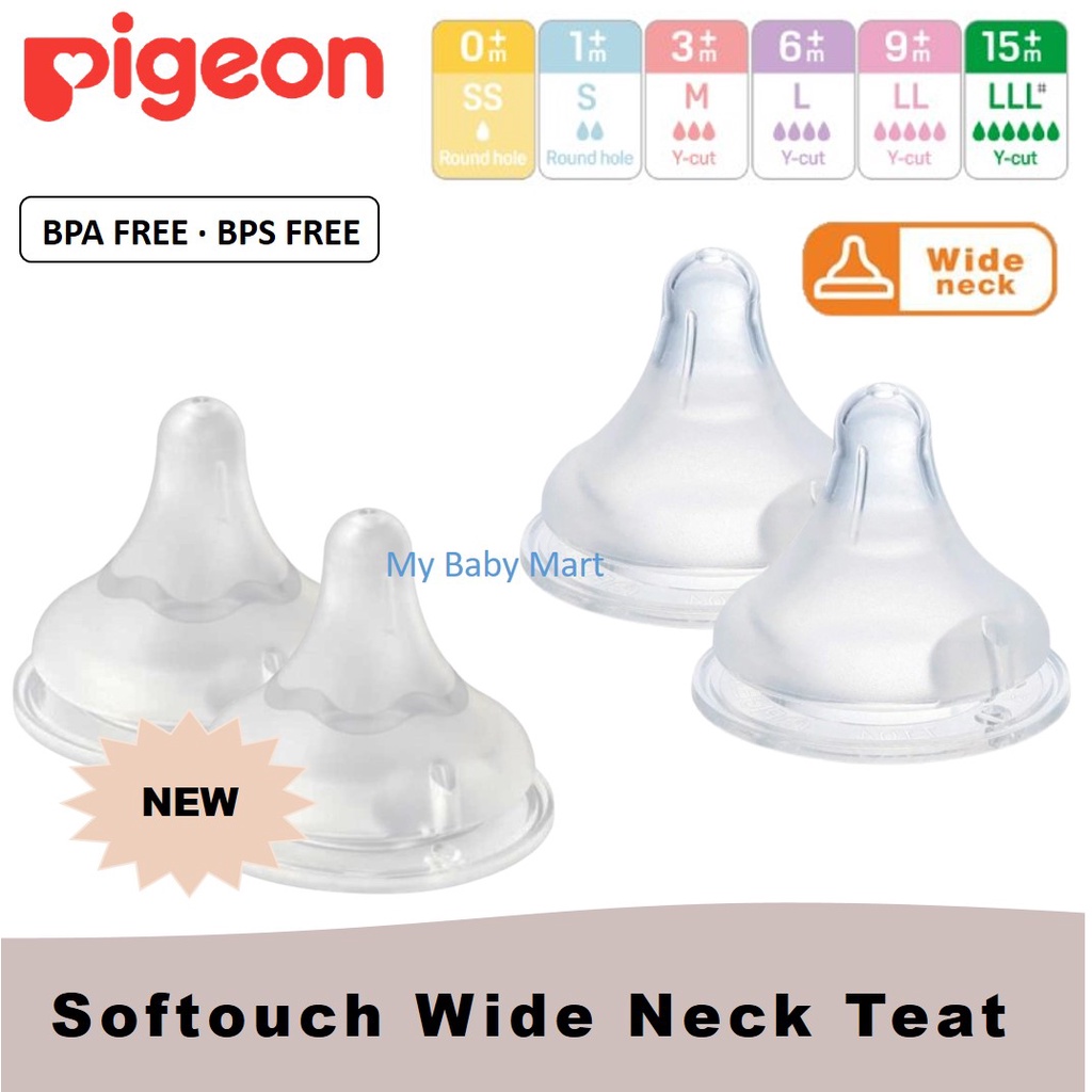 ORIGINAL Pigeon 2pcs Wide Neck Soft Touch Peristaltic Plus Teat/ Nipple (S, M, L, LL, LLL ...
