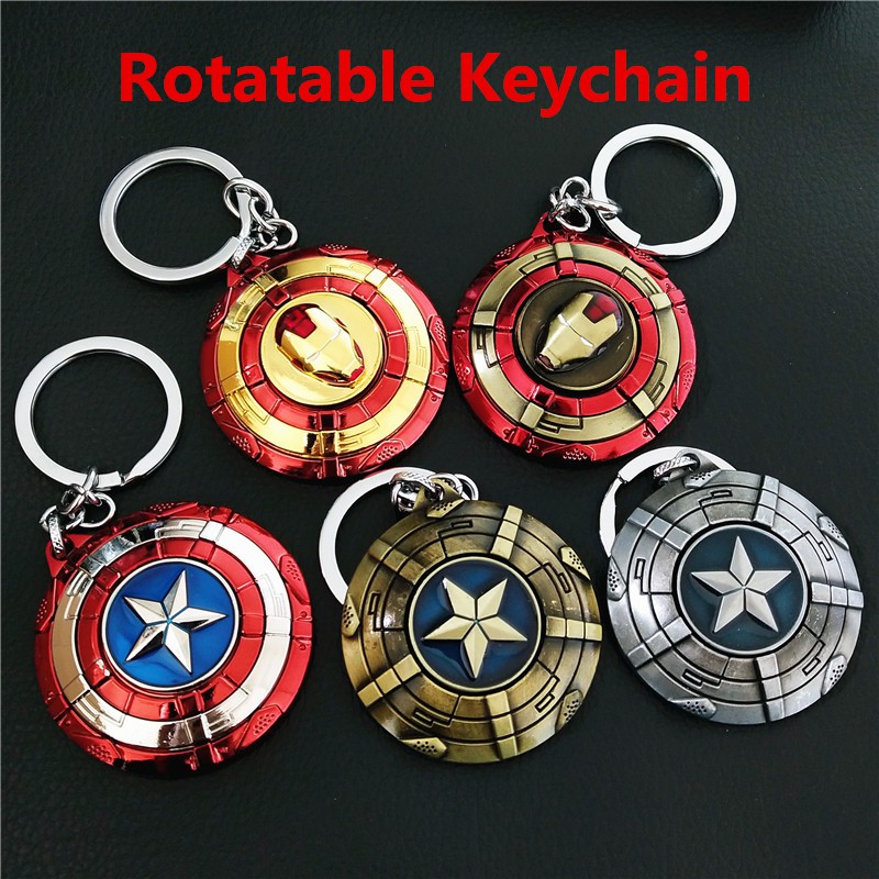 Marvel Avengers 4 Keychain Captain America Iron-Man Rotate Keyring ...