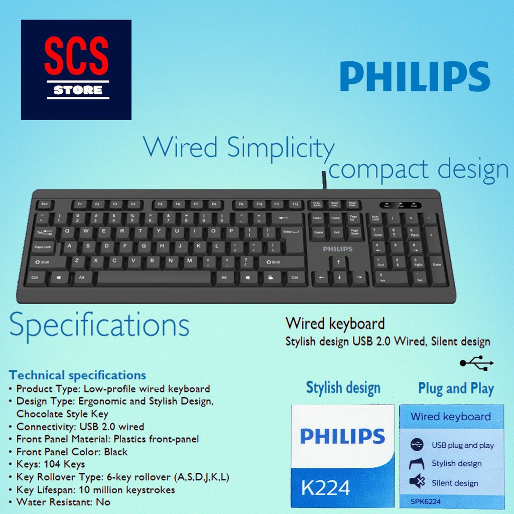 PHILIPS K224 WIRED KEYBOARD SPK6224 / SPK6254 K254 | Shopee Malaysia